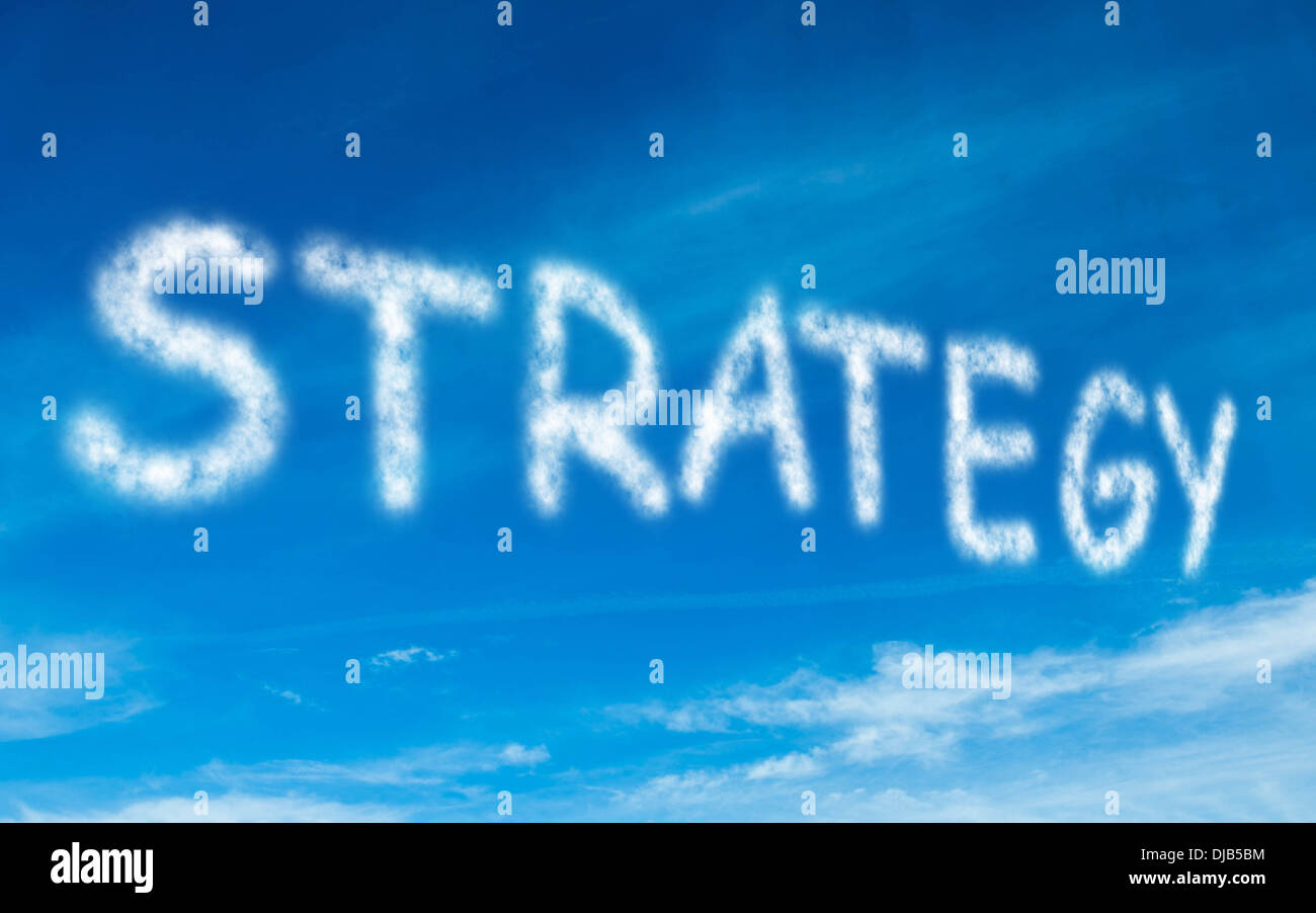 Strategy written in white in sky Stock Photo - Alamy