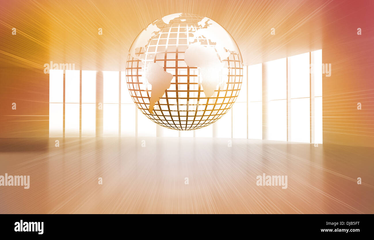 Shiny planet floating in orange room Stock Photo - Alamy