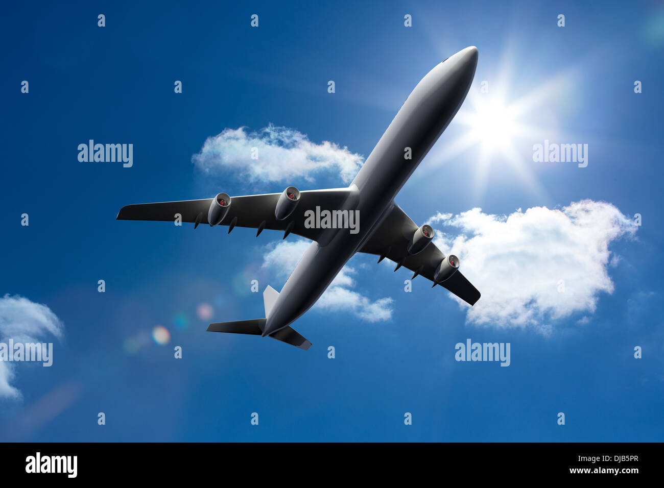 3D plane flying in the sky Stock Photo - Alamy