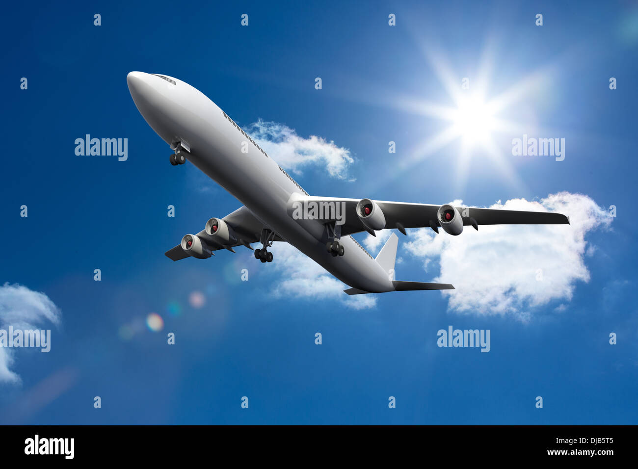 3D plane flying in the sky Stock Photo - Alamy