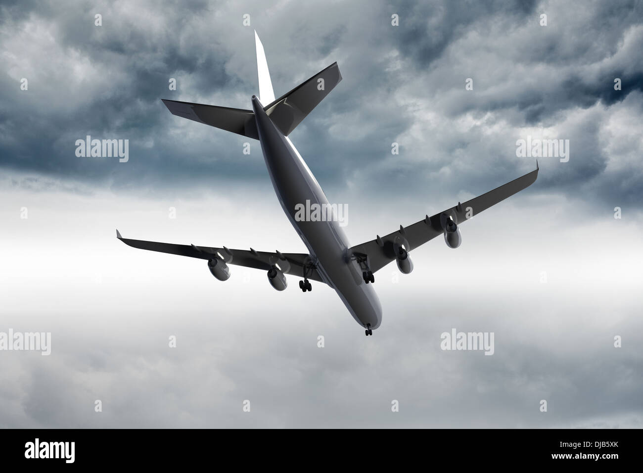 3D plane flying in the sky Stock Photo - Alamy