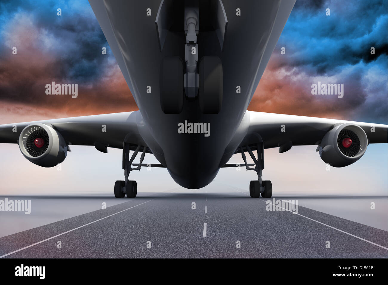 3D plane standing under colorful sky Stock Photo - Alamy