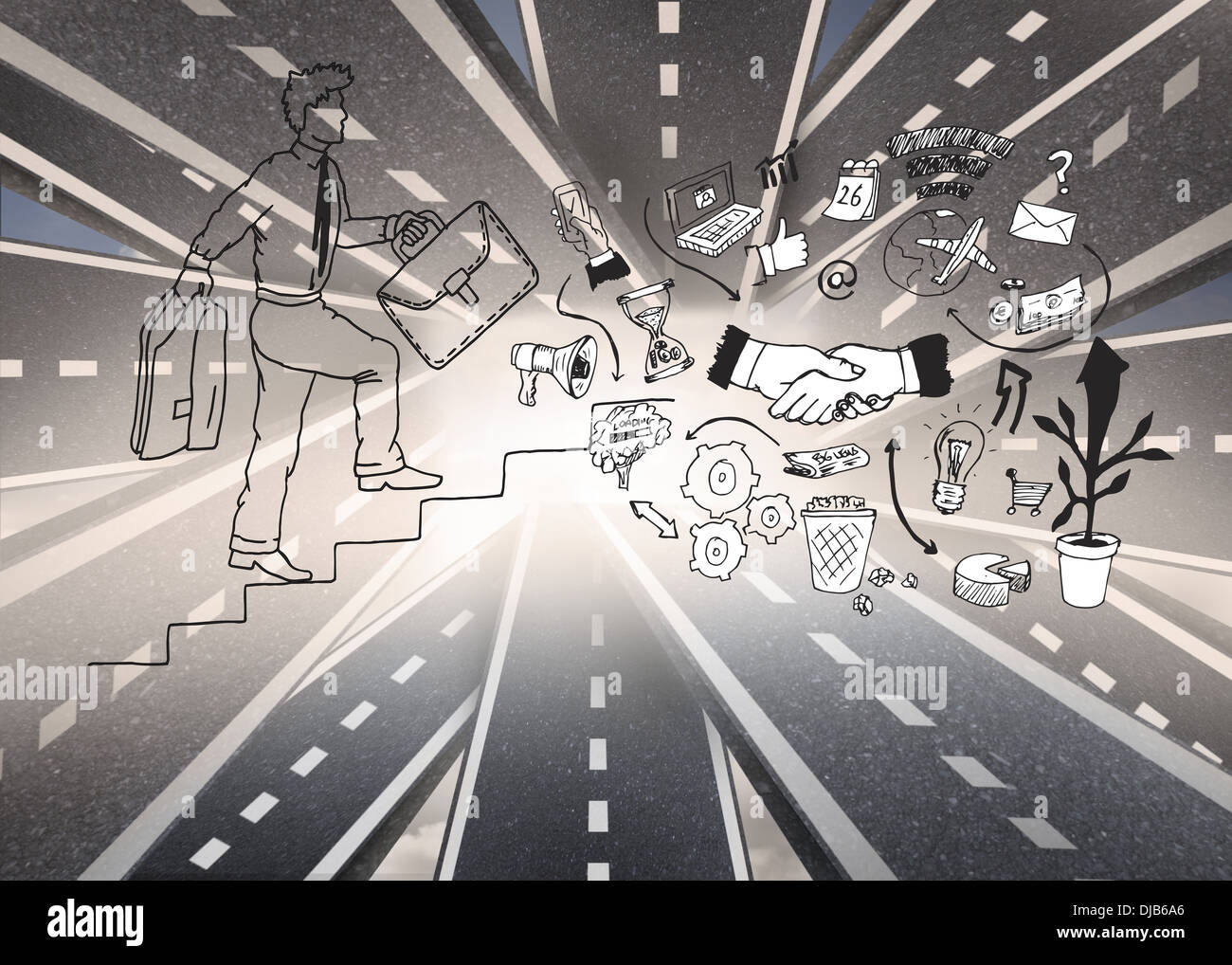 Drawn man and graphics on street background Stock Photo - Alamy