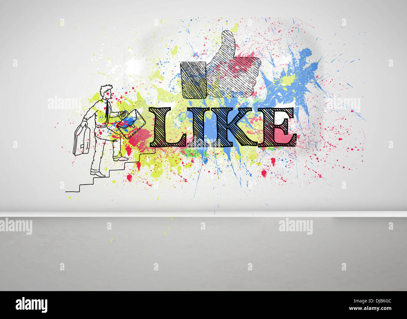Like written over color splashes on white wall Stock Photo - Alamy
