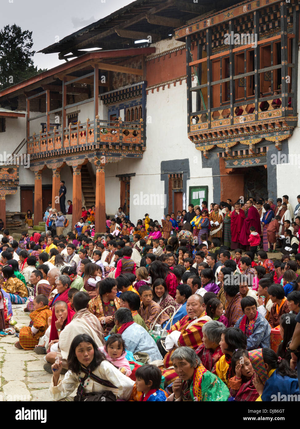 Bhutan, Phobjika, Gangte Goemba Tsechu, festival audience in monastery ...