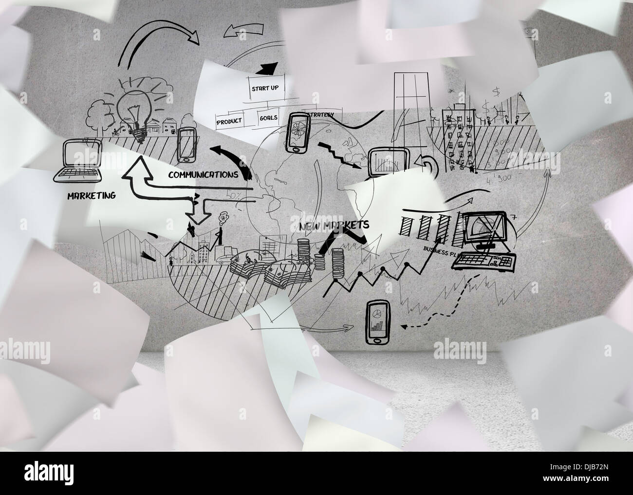 White paper in front of grey wall with graphic Stock Photo - Alamy