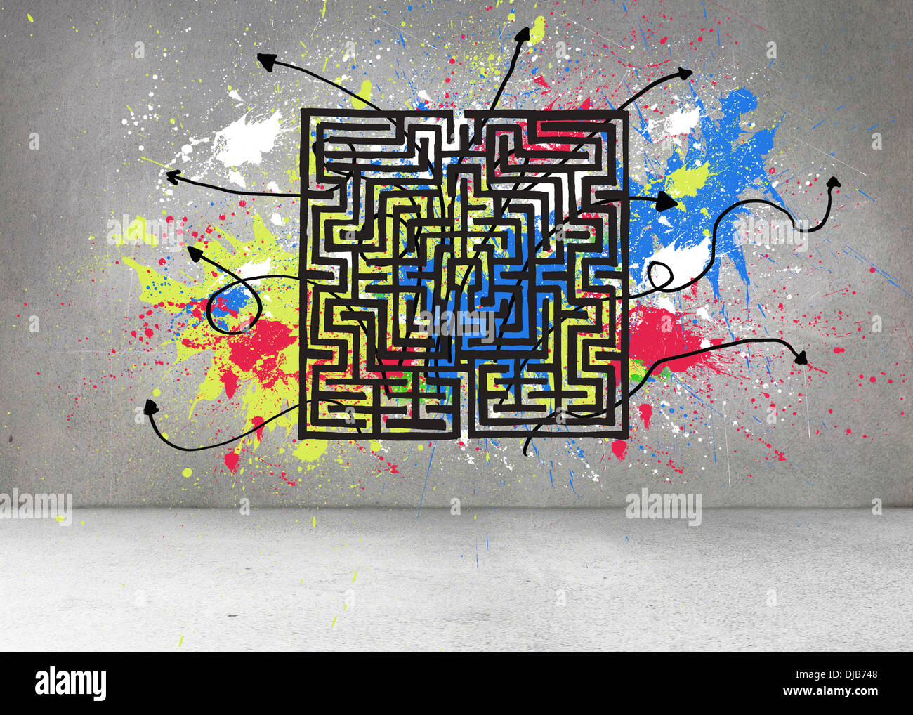 Grey wall with maze and splashes Stock Photo - Alamy
