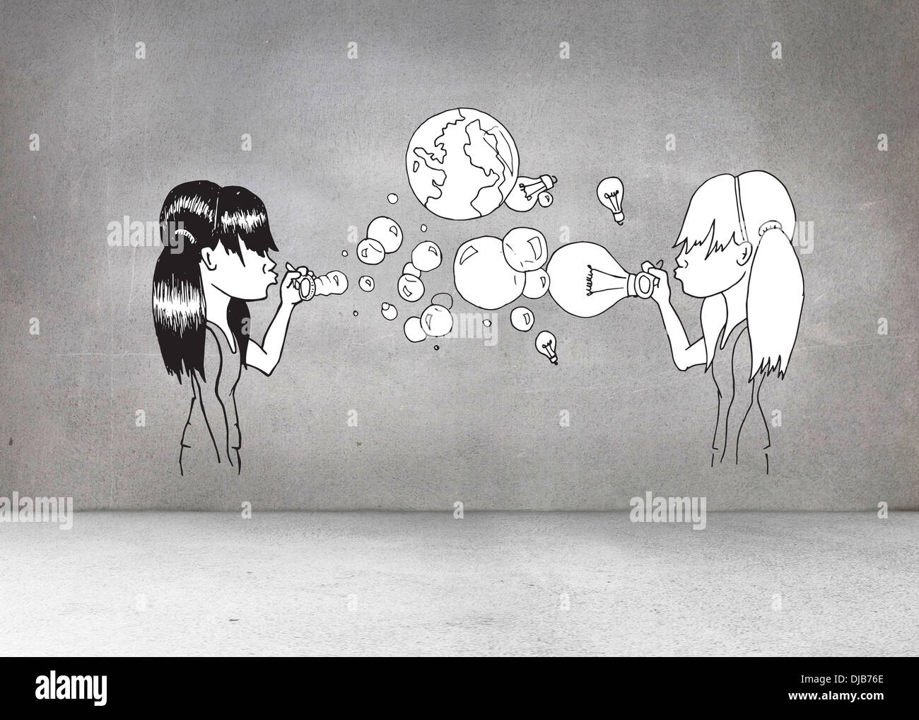 Grey wall with comic figures Stock Photo - Alamy
