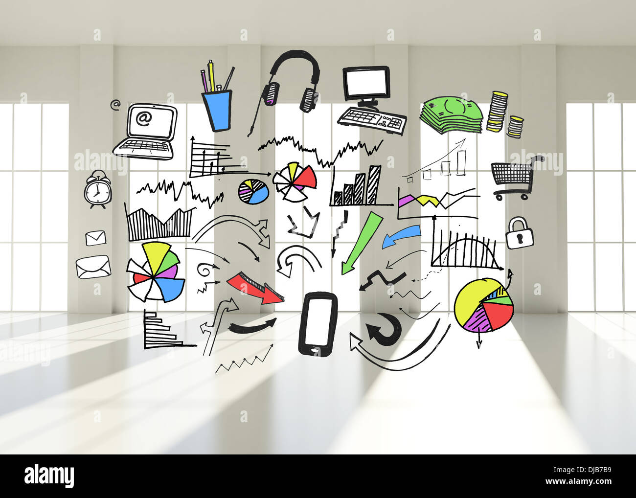 Graphics in room with windows Stock Photo - Alamy