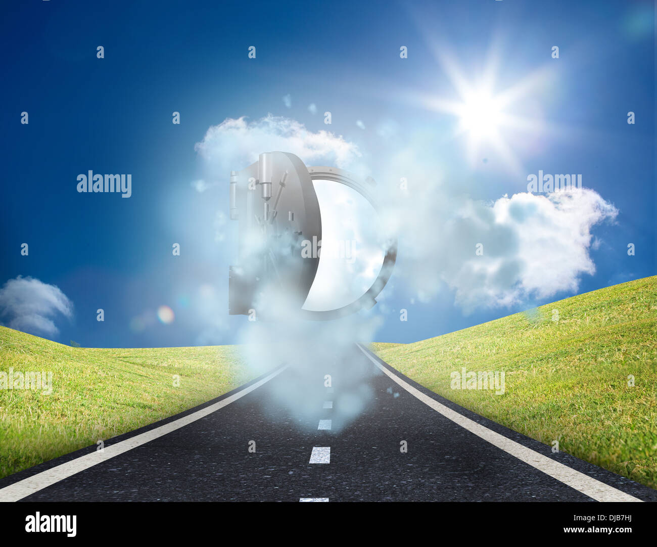 Open safe over sunny landscape Stock Photo - Alamy