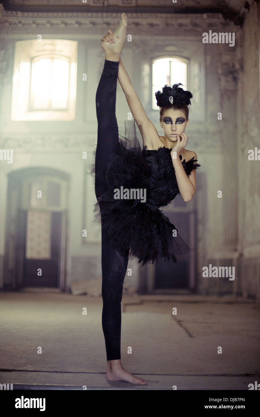 Fit young ballet dancer as a black swan Stock Photo - Alamy