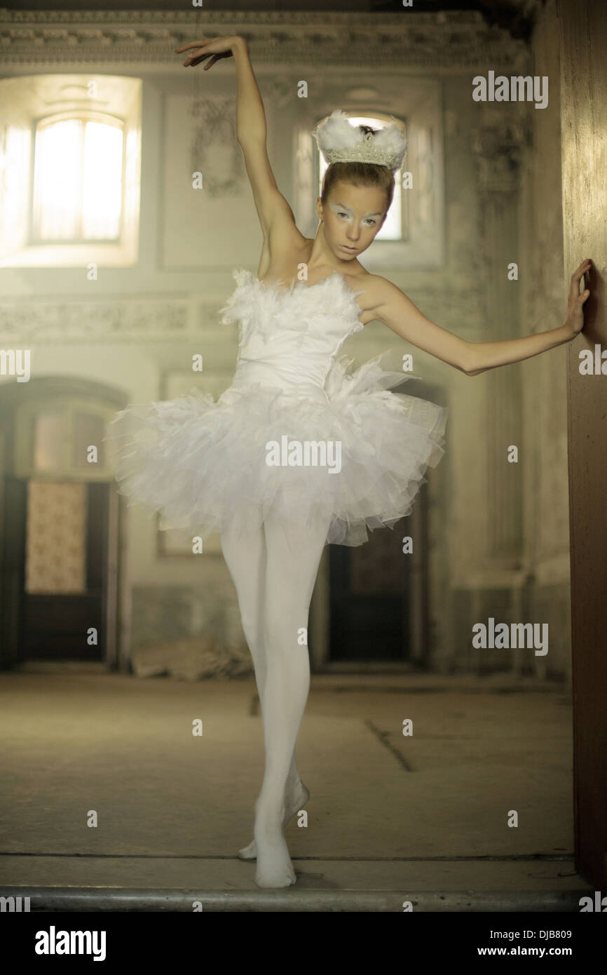 Cute white ballet dancer as young swan Stock Photo - Alamy