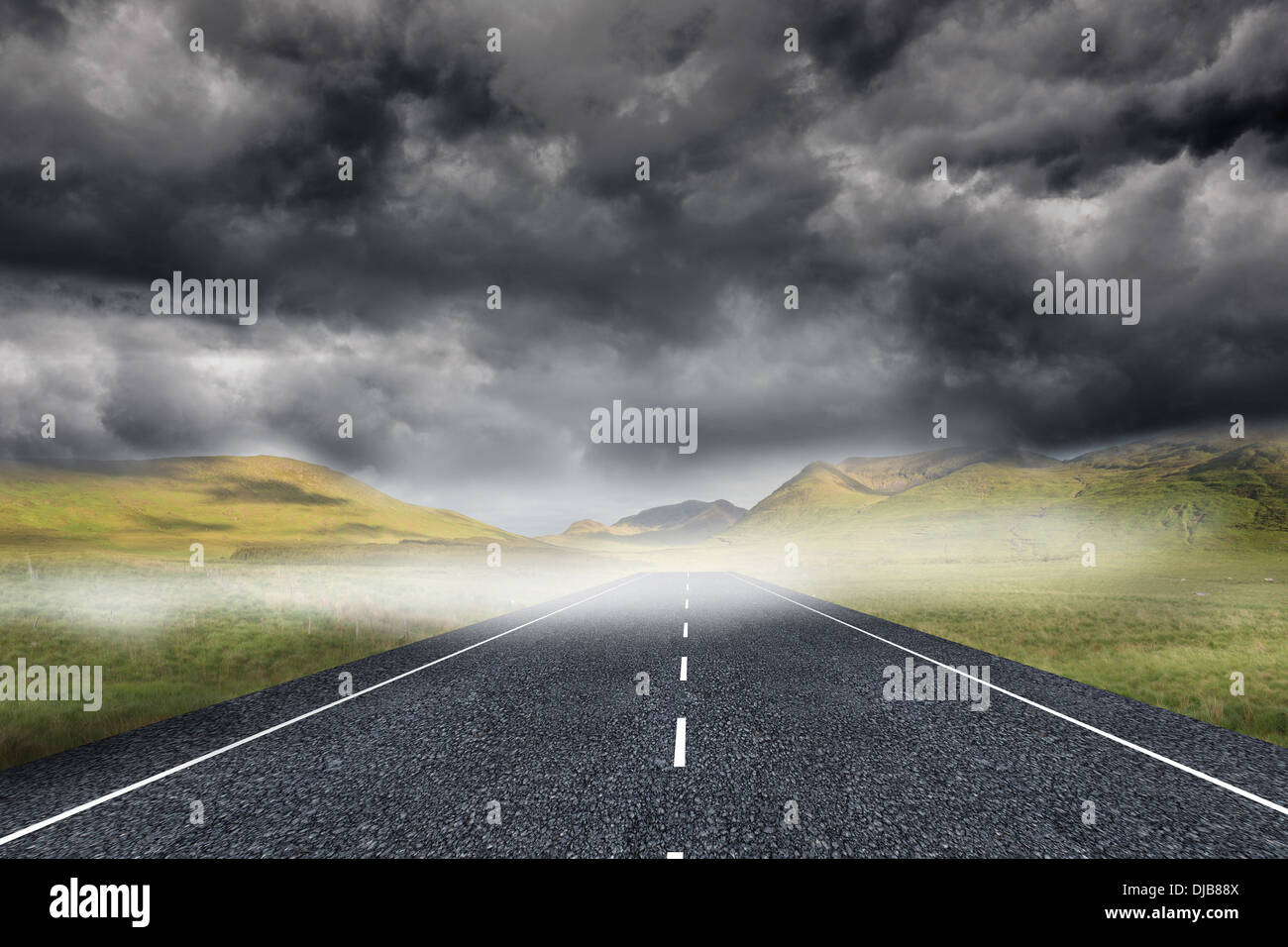 Stormy landscape background with street Stock Photo - Alamy