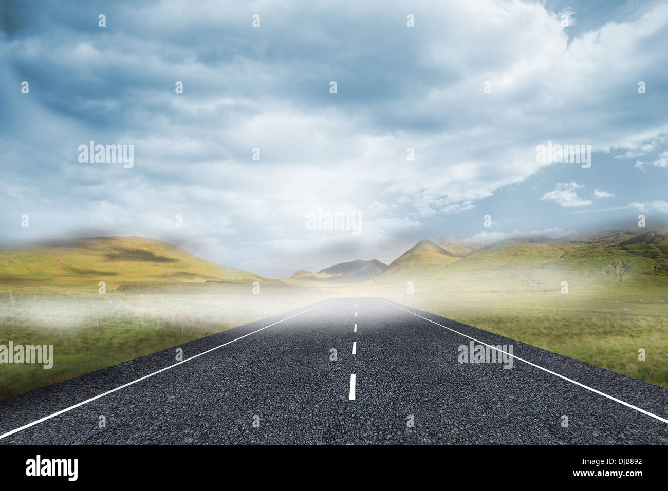 Cloudy landscape background with street Stock Photo - Alamy