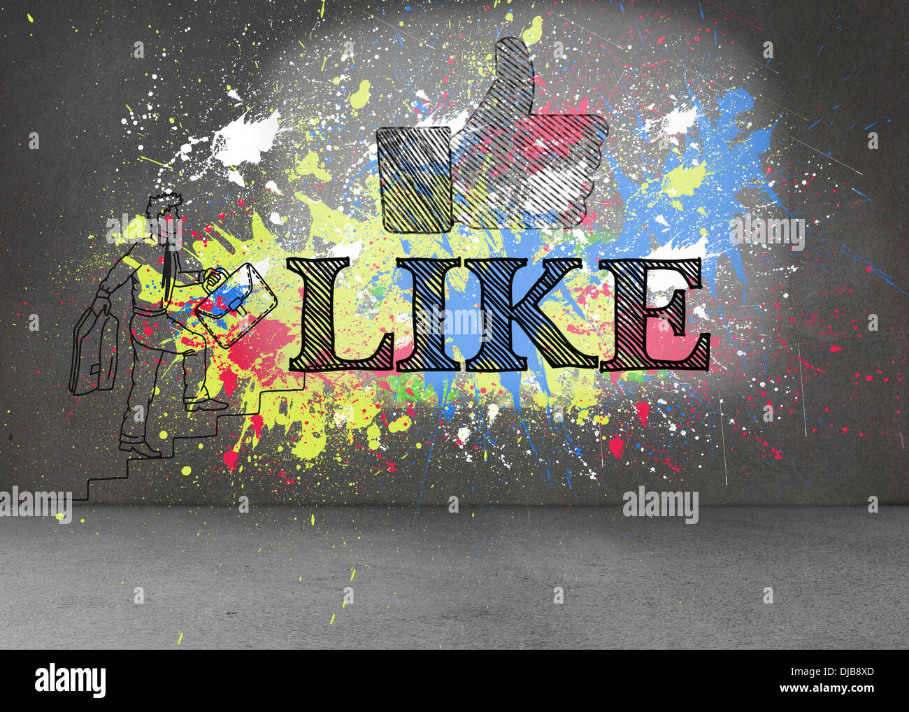 Grey wall with like icon and splashes Stock Photo - Alamy