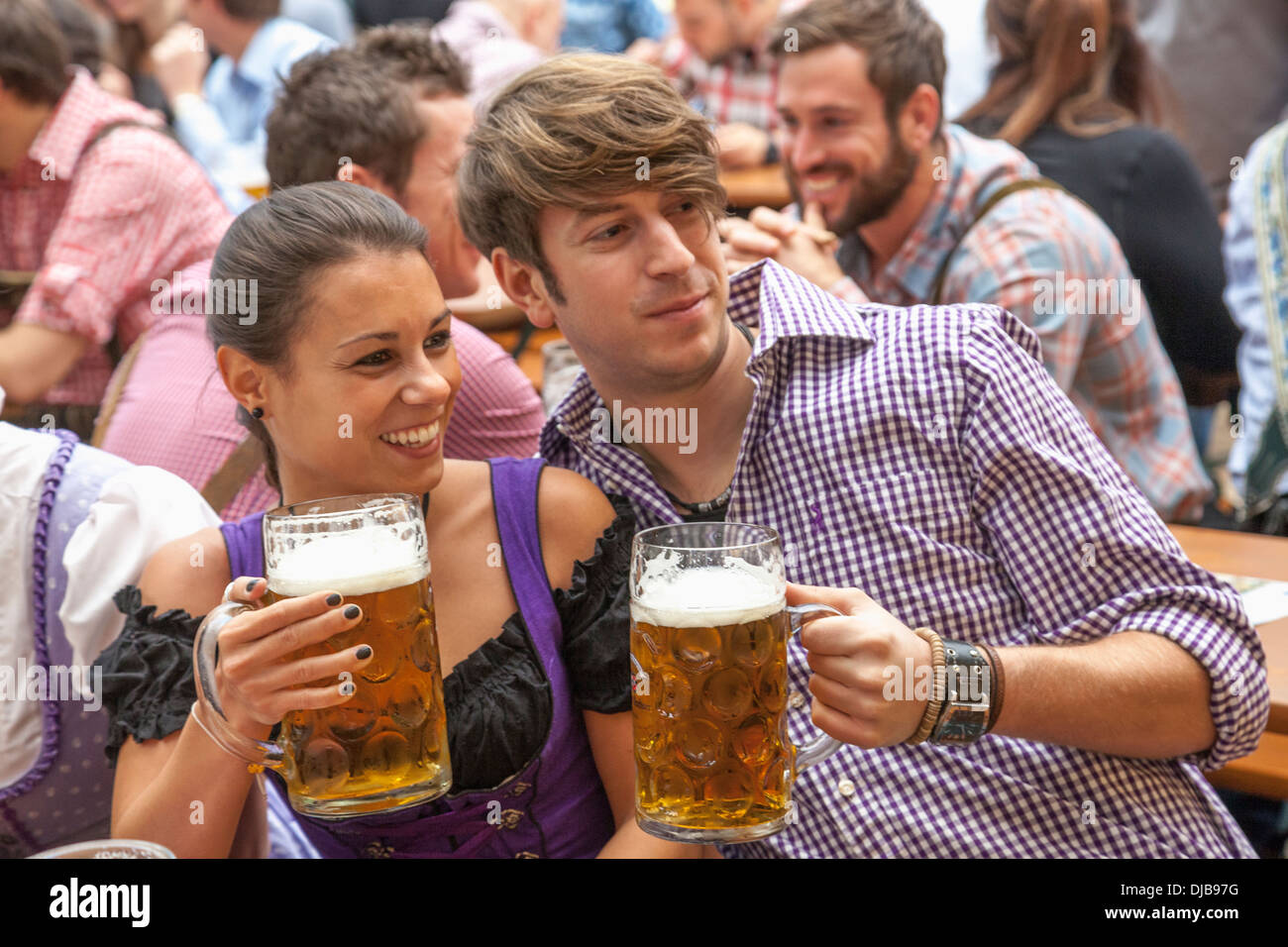 Germany, Bavaria, Munich, Oktoberfest, Young People Drinking Beer Stock ...