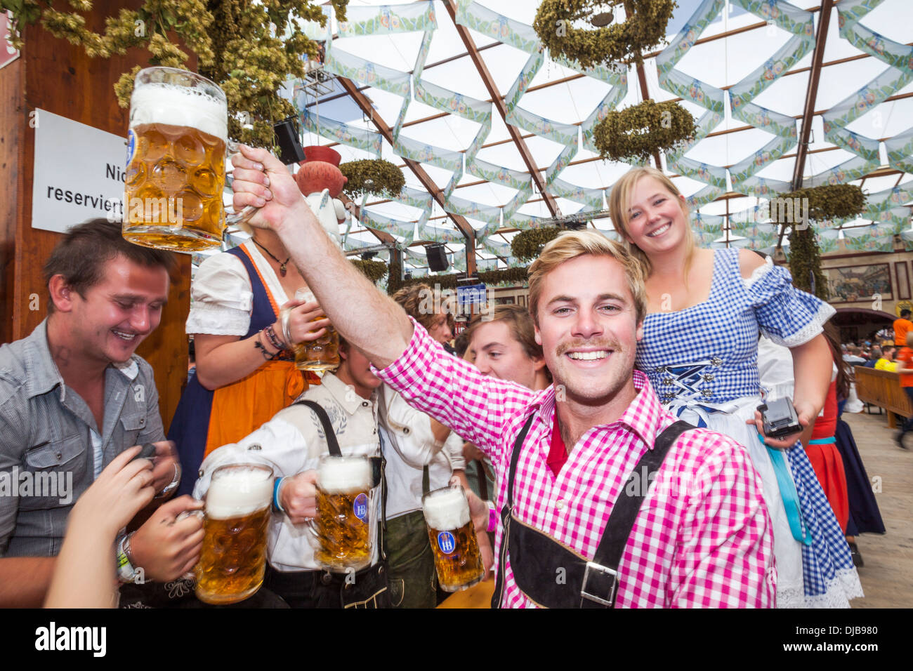Germany, Bavaria, Munich, Oktoberfest, Young People Drinking Beer Stock ...