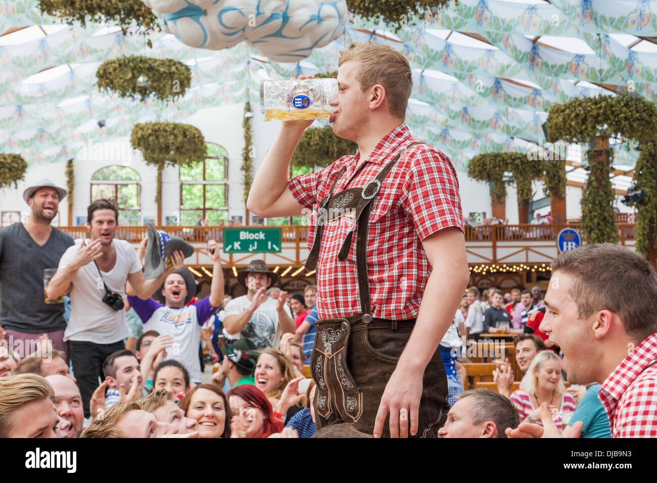 Germany, Bavaria, Munich, Oktoberfest, Men Wearing Lederhosen and Stock ...
