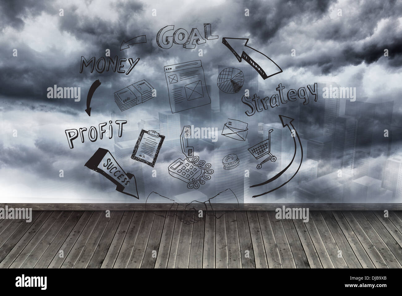 Graphic on wall with stormy sky Stock Photo - Alamy