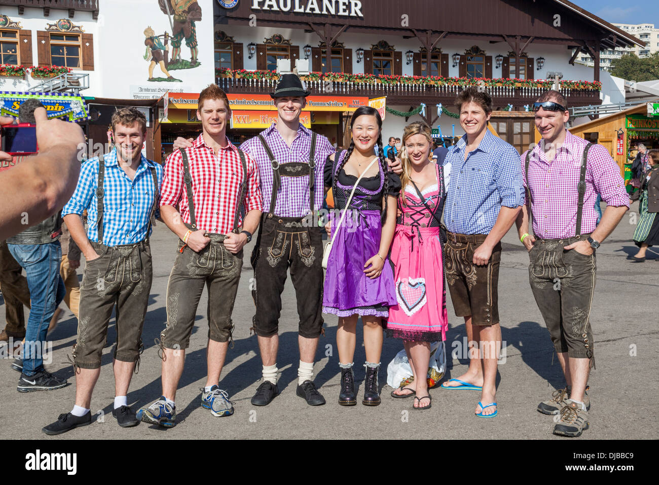 Germany, Bavaria, Munich, Oktoberfest, Group of Young People Dressed ...