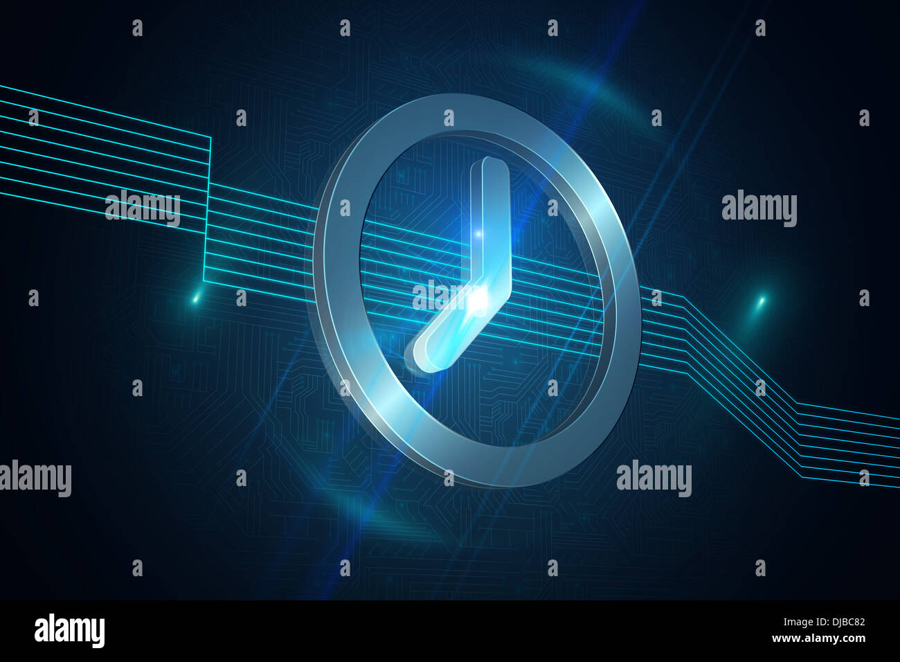 Clock on technical background Stock Photo - Alamy