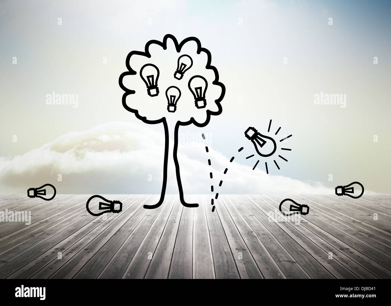 Idea tree over floorboards in sky Stock Photo - Alamy