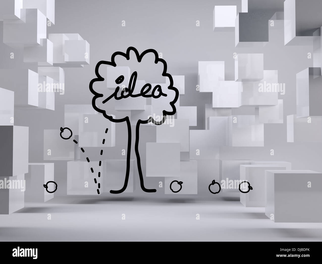Idea tree on grey background with cubes Stock Photo - Alamy