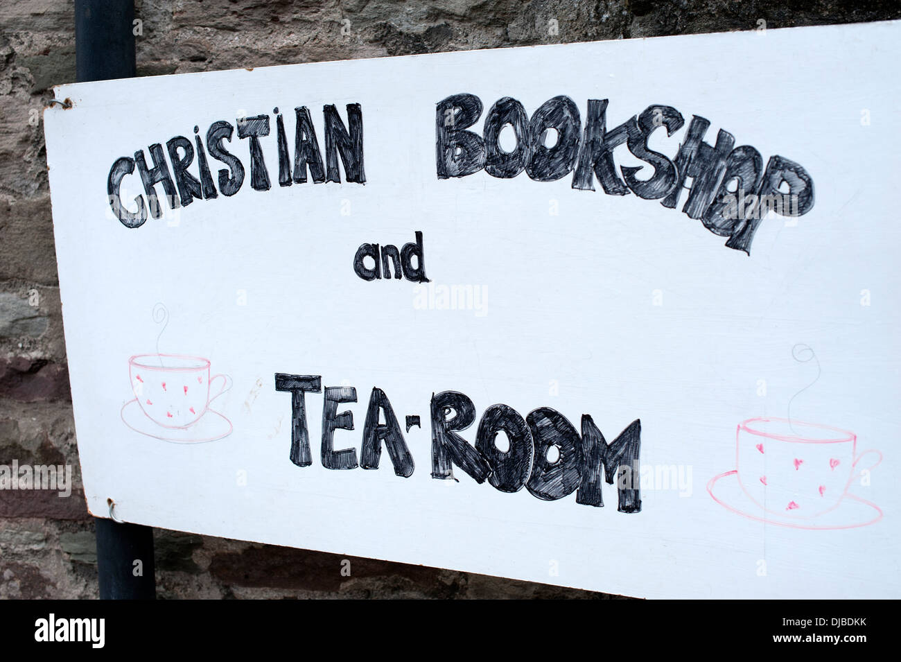 Christian Bookshop and Tea Room Sign Hay On Wye Stock Photo - Alamy