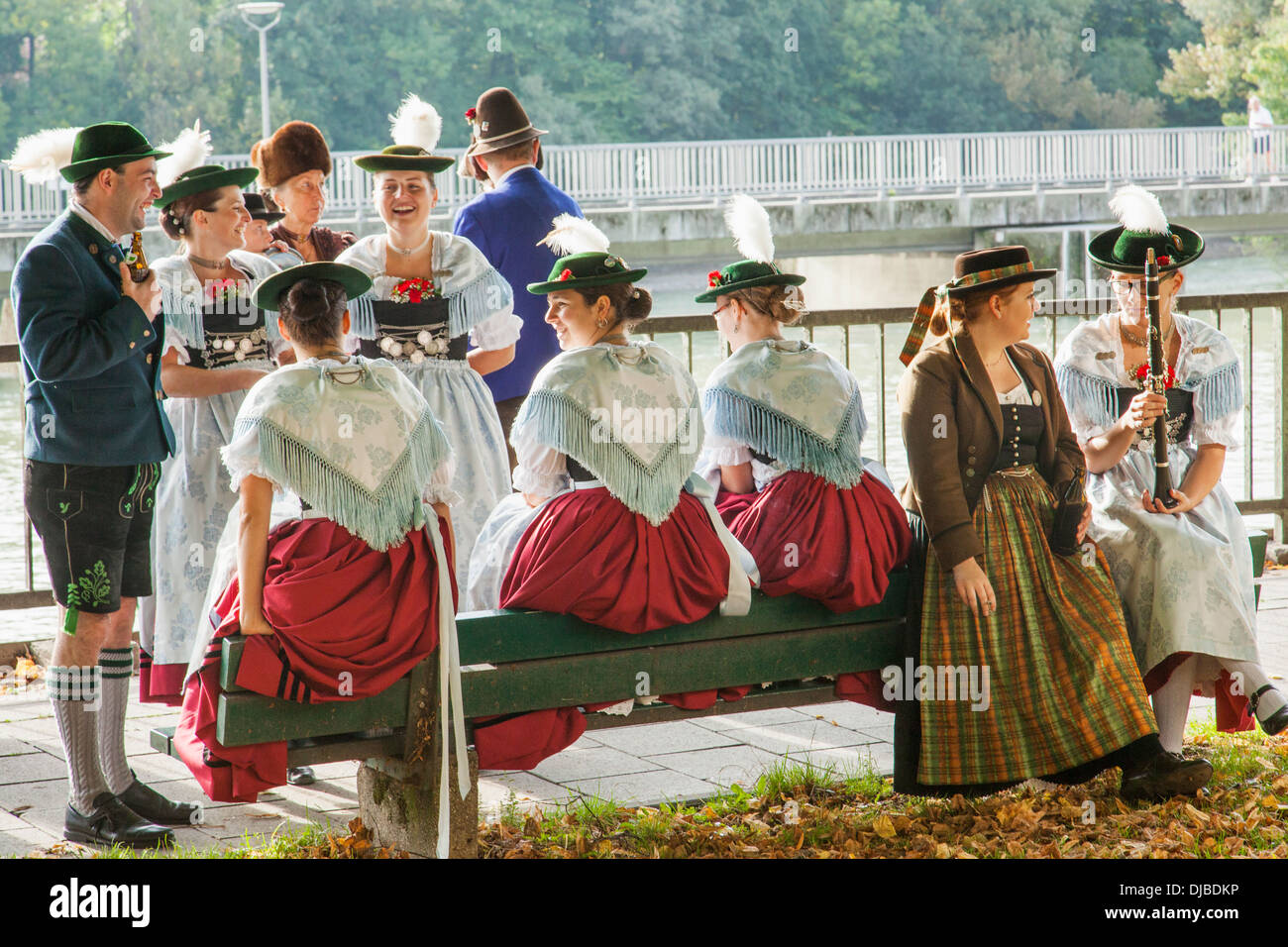 Germany, Bavaria, Munich, Oktoberfest Parade, Group Dressed in Bavarian ...