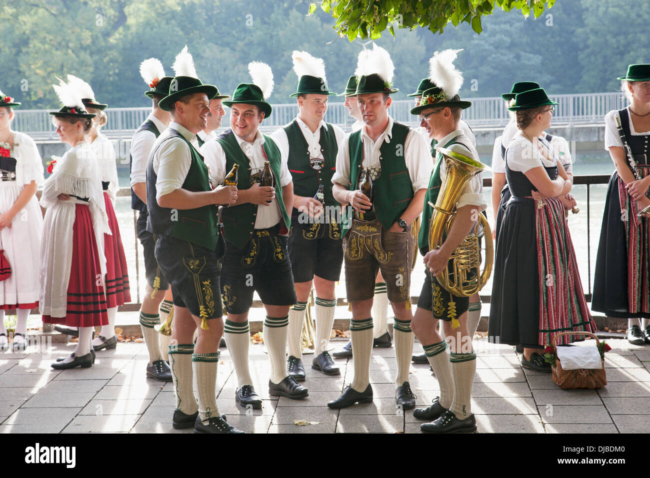 Germany, Bavaria, Munich, Oktoberfest Parade, Group Dressed in Bavarian ...