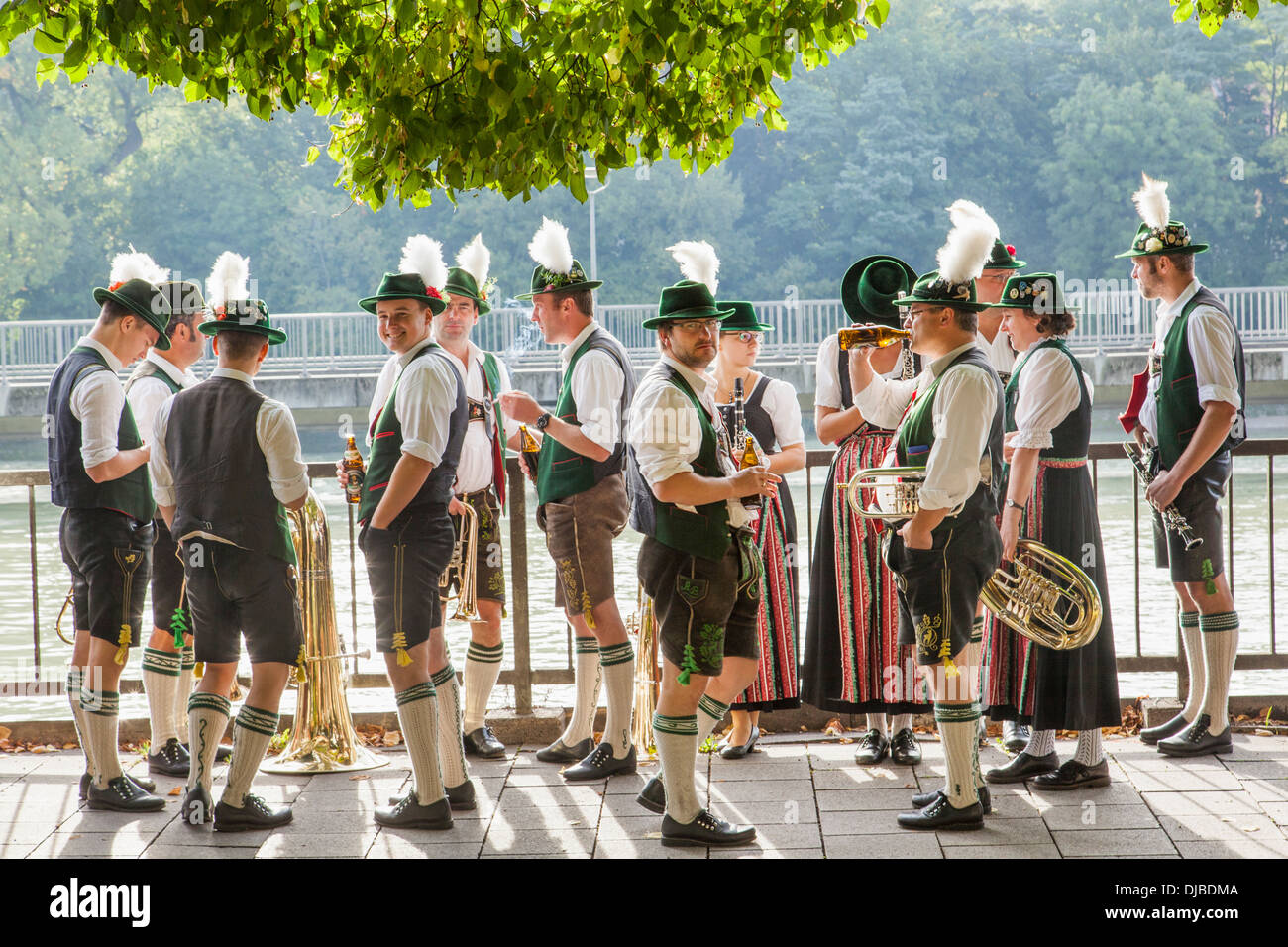 Germany, Bavaria, Munich, Oktoberfest Parade, Group Dressed in Bavarian ...