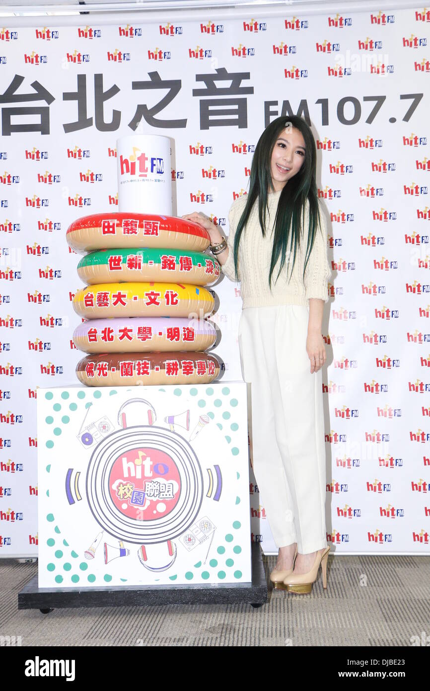 Taipei, Taiwan. 22nd Nov, 2013. Singer Hebe promotes her new album via ...