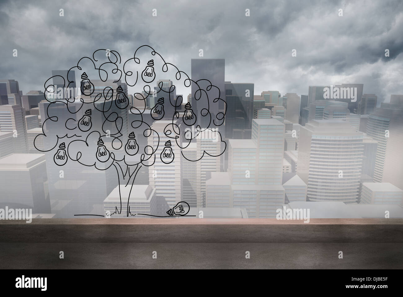 Light bulb tree over cityscape Stock Photo - Alamy