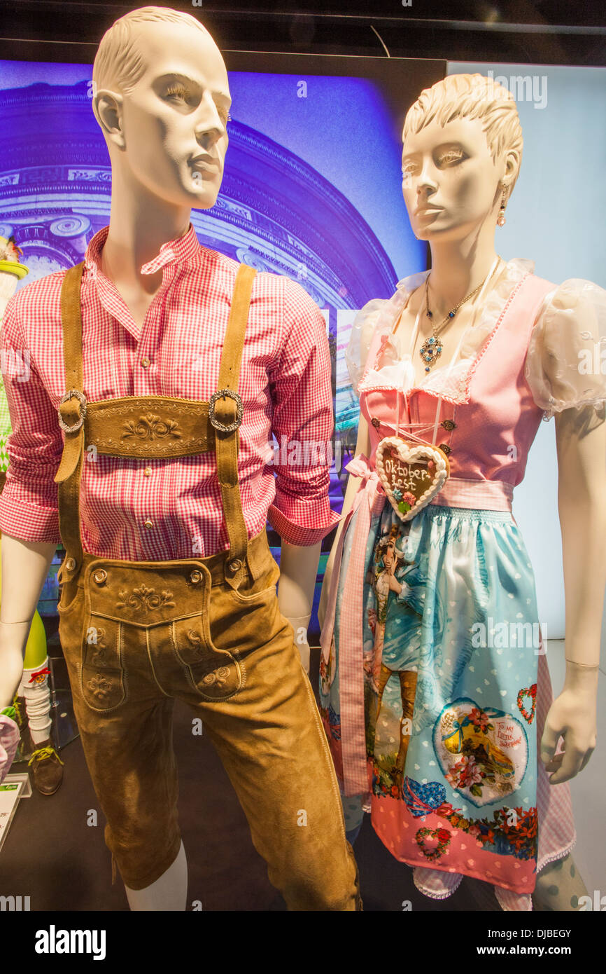 Germany, Bavaria, Munich, Shop Display of Traditional Bavarian Clothing ...