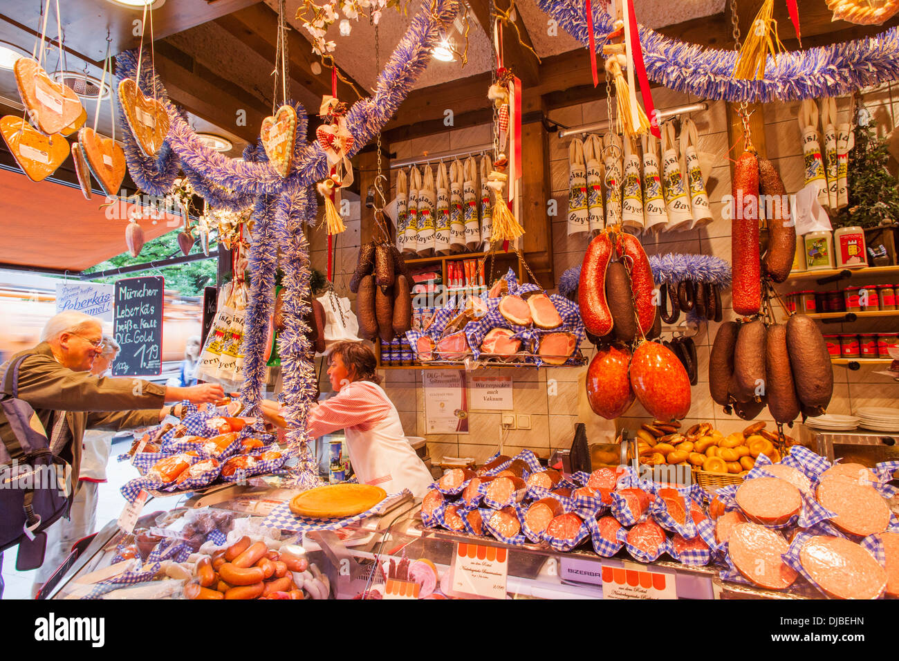 Germany, Bavaria, Munich, Victualienmarkt, Meat Shop Interior Stock ...