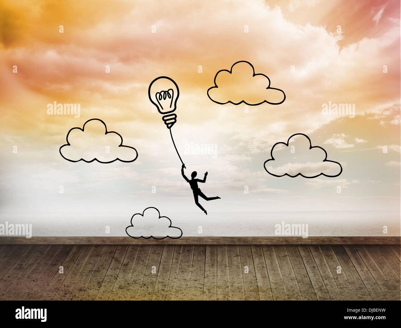 Light bulb balloon on wall with bright sky Stock Photo - Alamy
