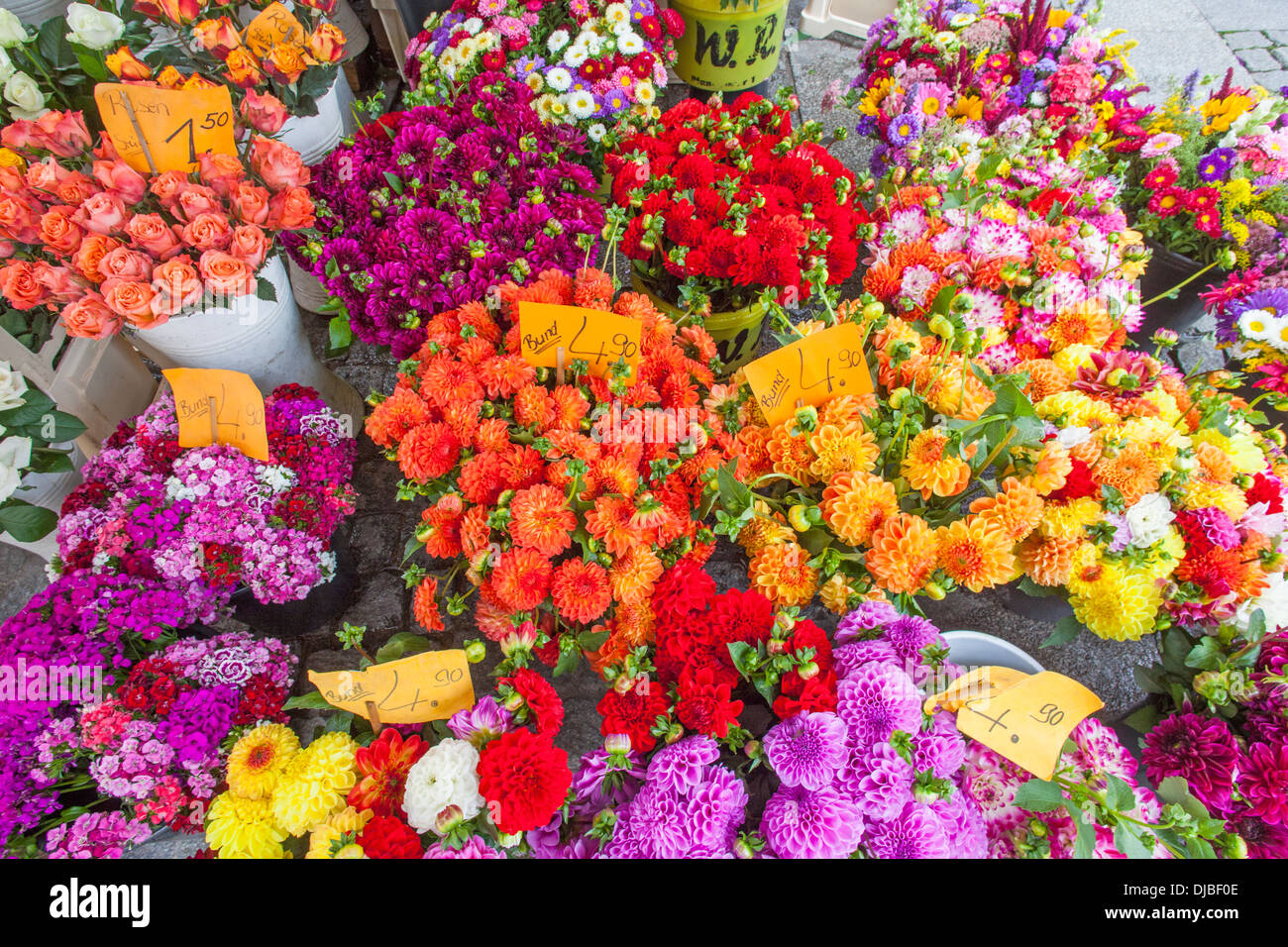 Germany, Bavaria, Munich, Viktualienmarkt, Flower Shop Display Stock ...