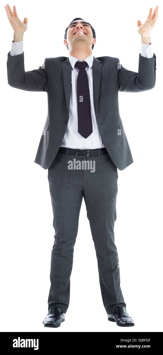 Happy businessman raised arms hi-res stock photography and images - Alamy
