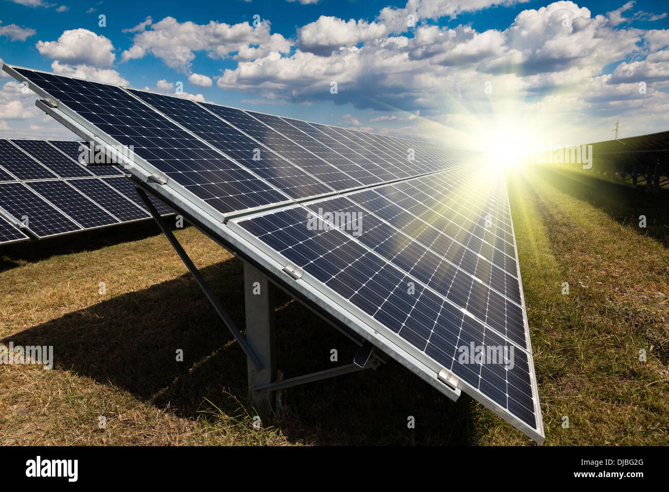 Power plant using renewable solar energy with sun Stock Photo - Alamy