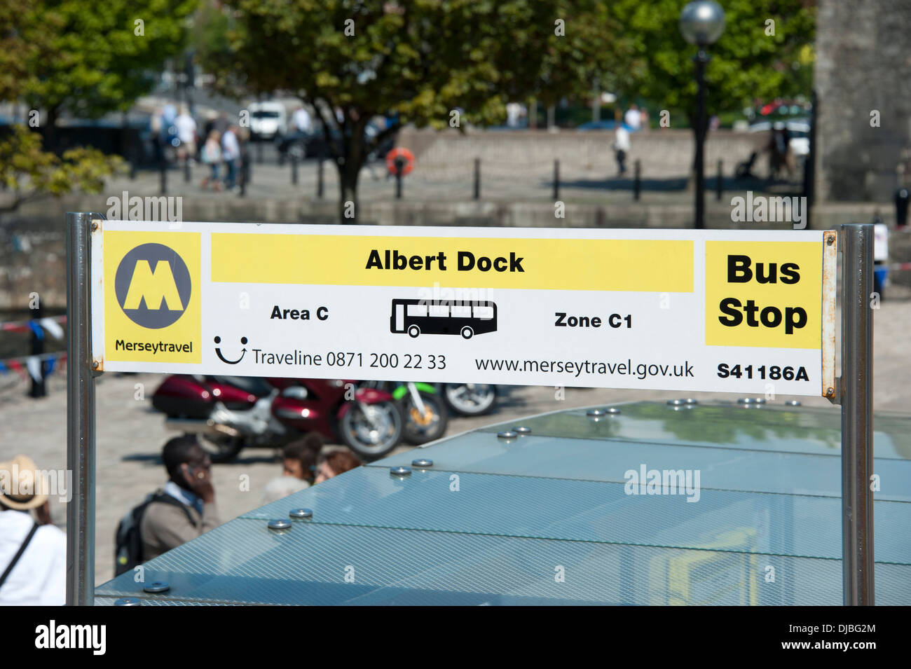 Liverpool Albert Dock Tourist Bus Stop Sign Stock Photo - Alamy
