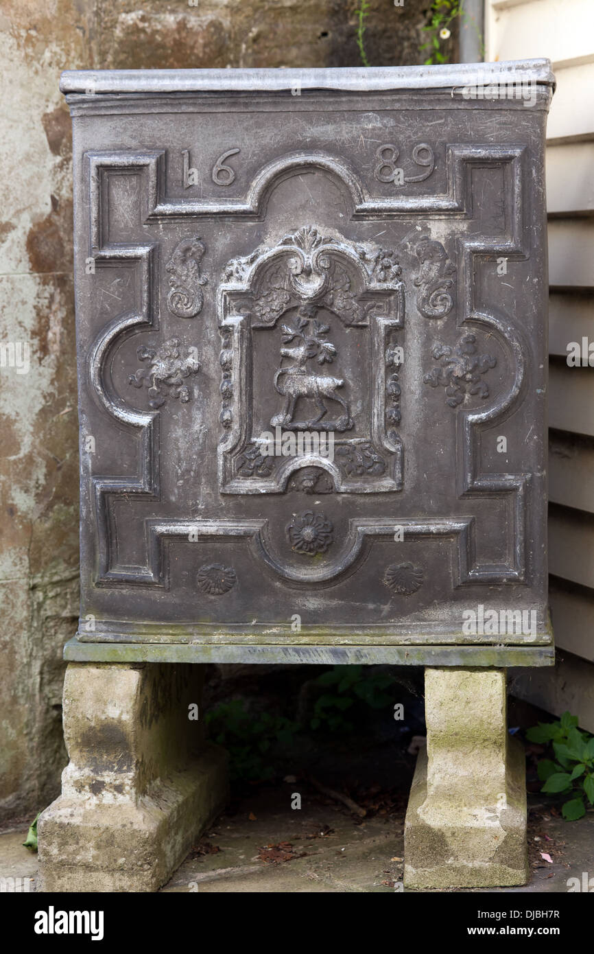 An embossed lead watertank dated 1689, at Walmer Castle, Walmer, Deal ...