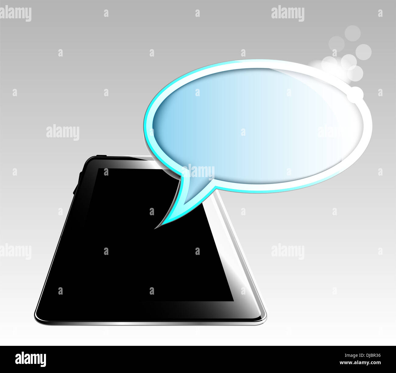 Illustration of black tablet with blue balloon Stock Photo - Alamy