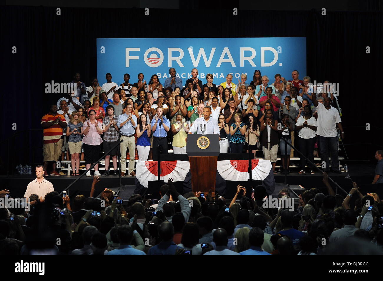 U.S. President Barack Obama takes the stage at a campaign rally at the ...