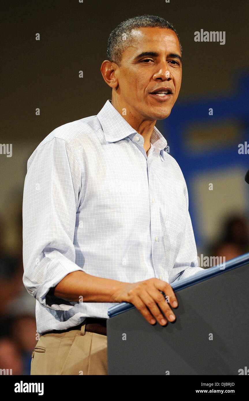 U.S. President Barack Obama takes the stage at a campaign rally at the ...