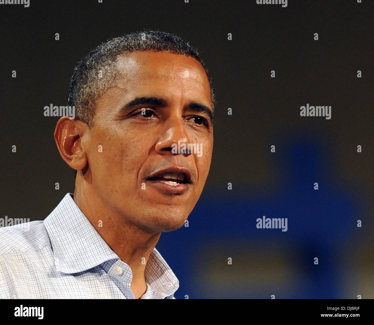 U.S. President Barack Obama takes the stage at a campaign rally at the ...
