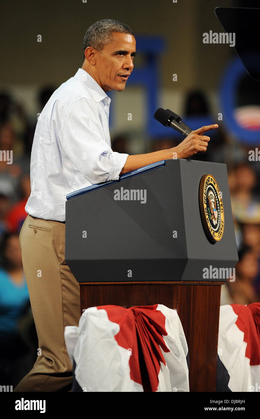 U.S. President Barack Obama takes the stage at a campaign rally at the ...