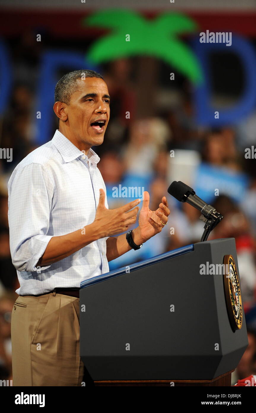 U.S. President Barack Obama takes the stage at a campaign rally at the ...