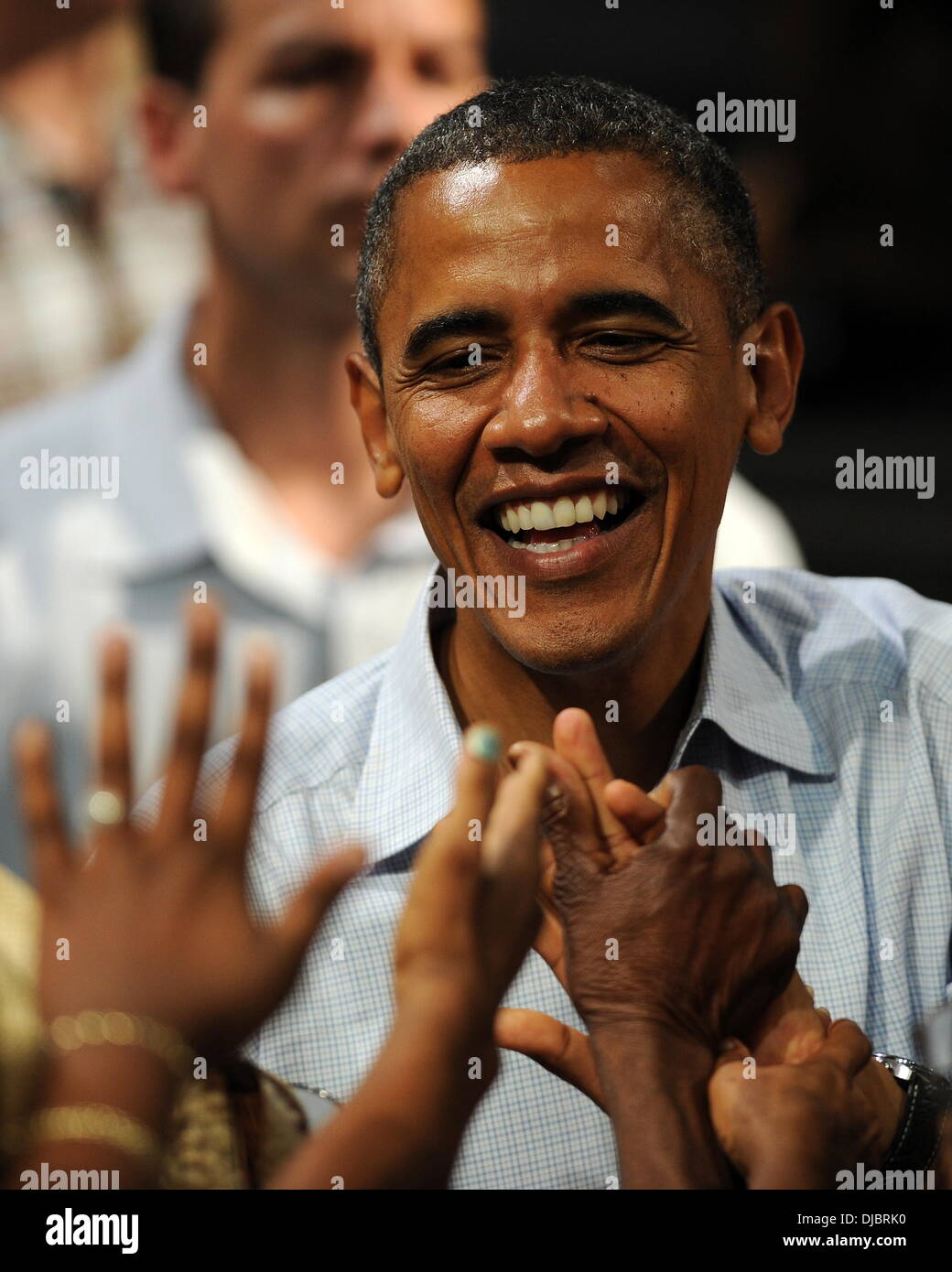 U.S. President Barack Obama in the crowd at a campaign rally, held at ...