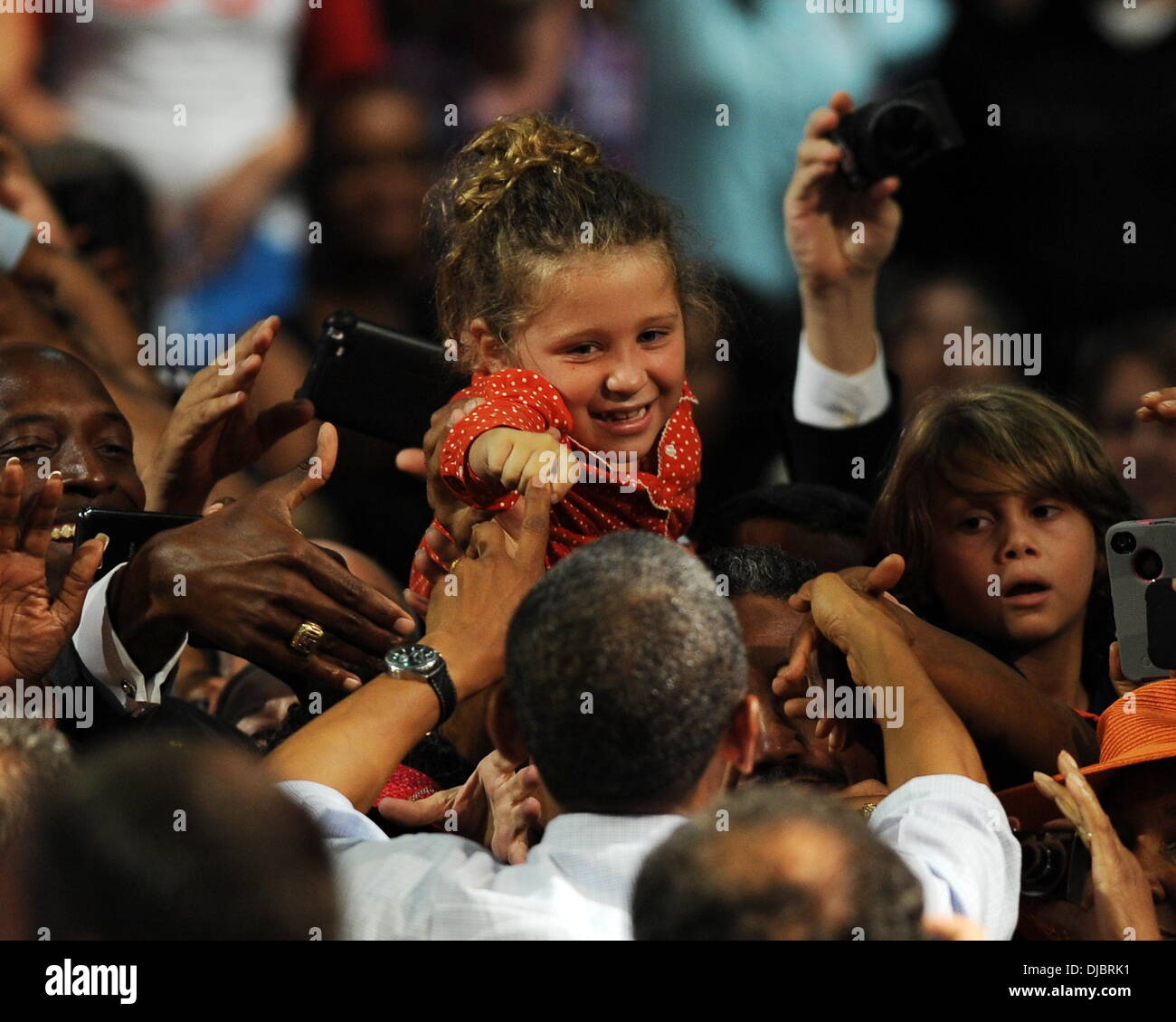 U.S. President Barack Obama in the crowd at a campaign rally, held at ...