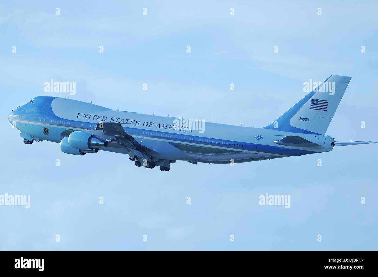 Air Force One, with U.S. President Barack Obama aboard, departs West ...